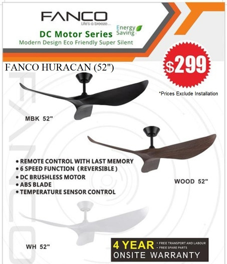 Fanco Huracan 52" Designer Style DC Ceiling Fan 6 Speed with ...