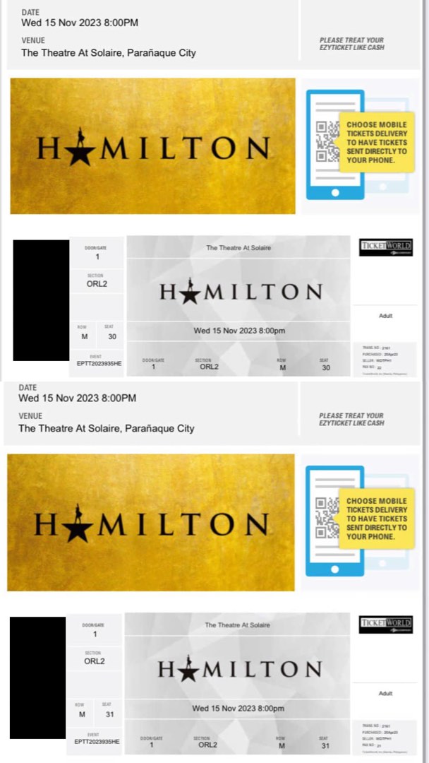 Hamilton Manila VIP Tickets, Tickets & Vouchers, Event Tickets on Carousell