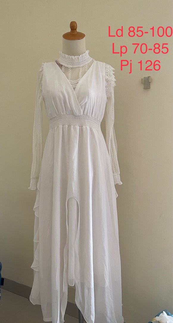 Hen jie long dress putih maternity prewedding like new, Fesyen Wanita, Pakaian Wanita, Gaun ...