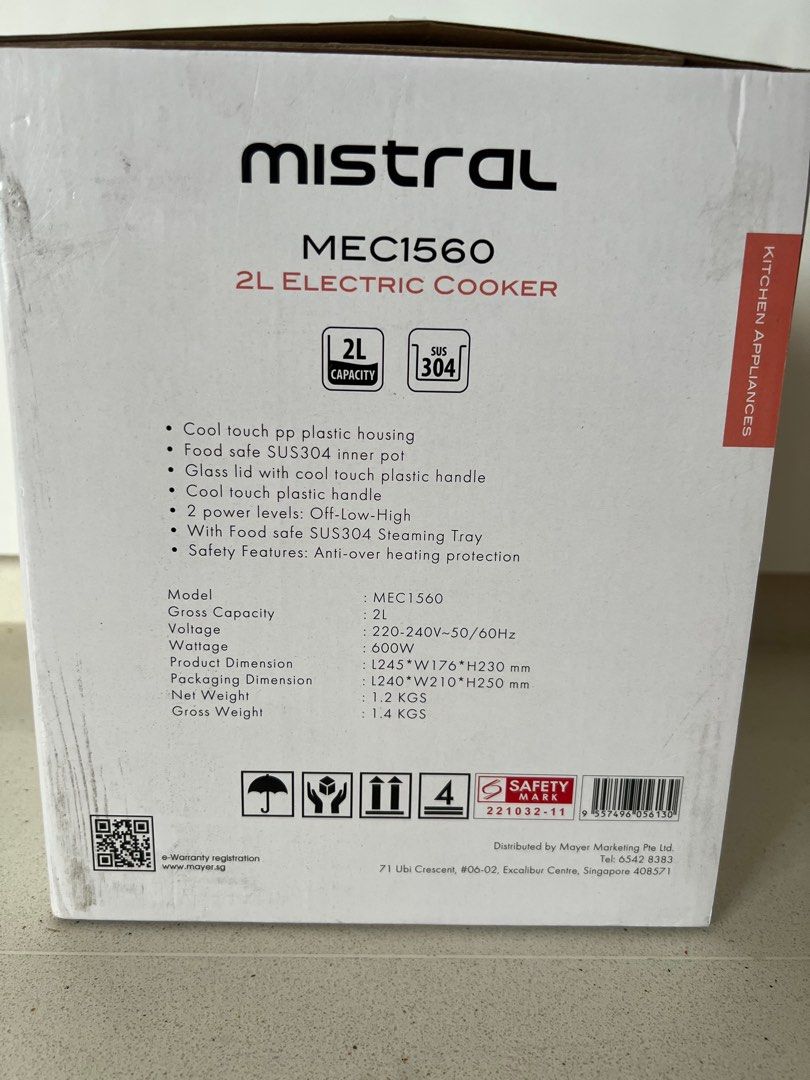 Mistral 2L Electric Cooker MEC1560, TV & Home Appliances, Kitchen ...