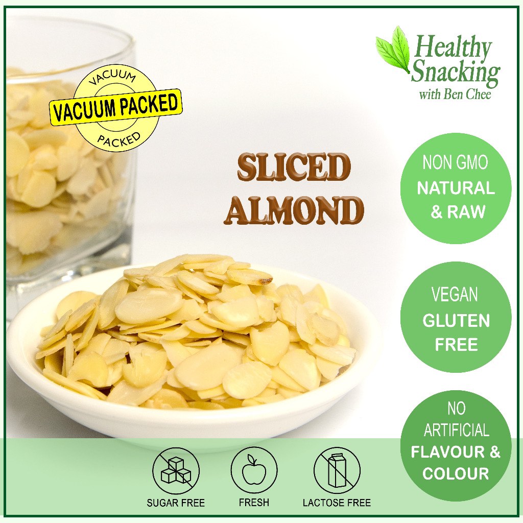 NON-GMO, (VACUUM PACKED), Sliced RAW Almond nuts, USA, 500g/1kg, Food ...