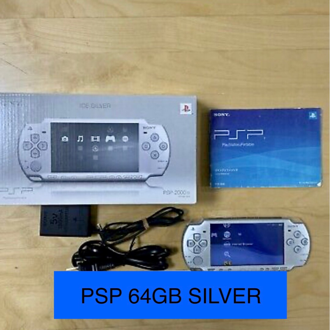 PSP SILVER Playstation portable full set with box original good condition, Video Gaming, Video ...