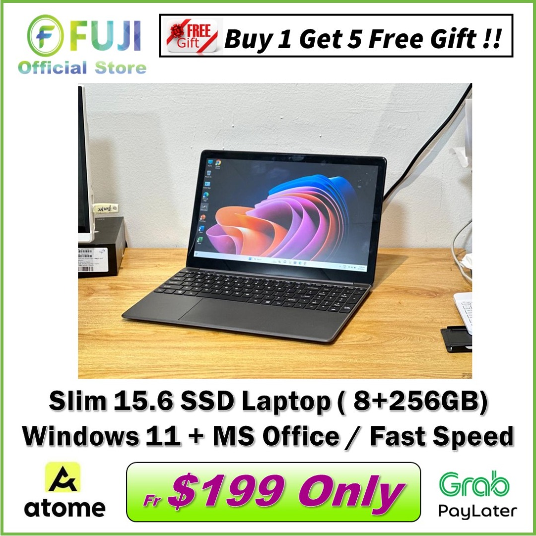 Slim 15.6 Inch SSD Laptop - 256GB + 8GB RAM - Windows 11 + Free MS ...