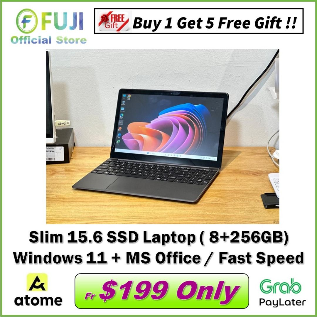 Slim 15.6 Inch SSD Laptop - 256GB + 8GB RAM - Windows 11 + Free MS ...