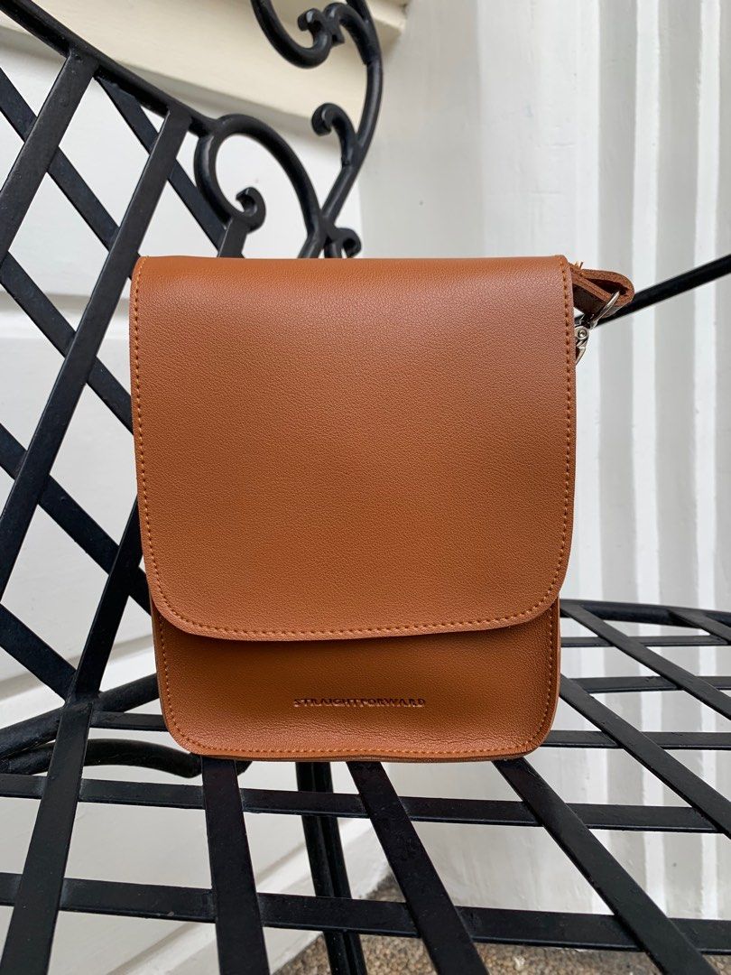 Straightforward Vegan Leather Messenger Body Bag (Caramel Brown), Men's ...