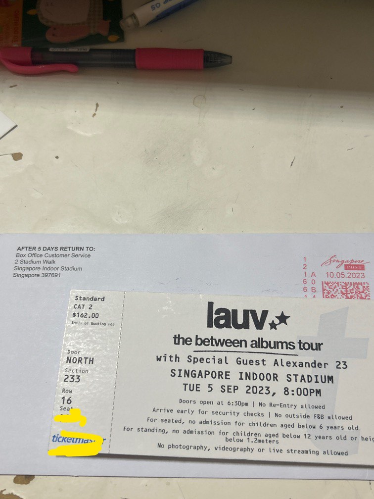 WTS LAUV the between albums tour cat 2 fourth row physical ticket original price, Tickets ...