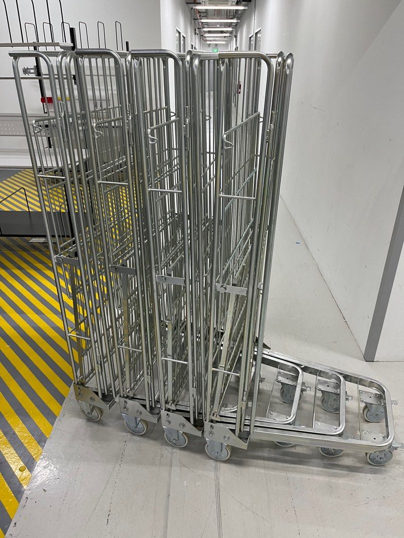3-SIDED Roll Container Cage Trolley With Mid Shelf, Furniture & Home ...