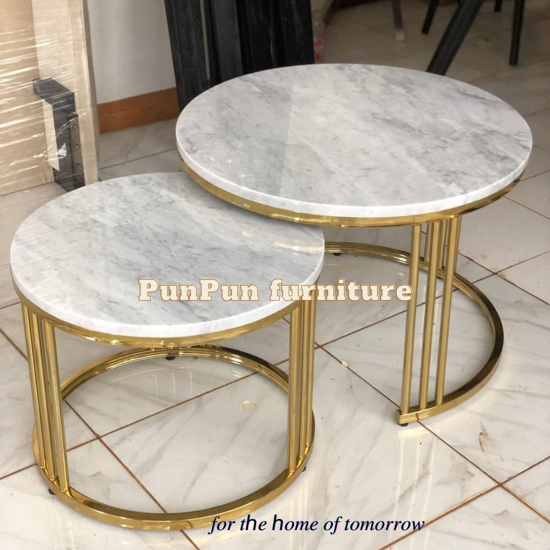 Coffee Table Marmer Carrara Meja Kopi Susun Marmer Stainless Steel ...