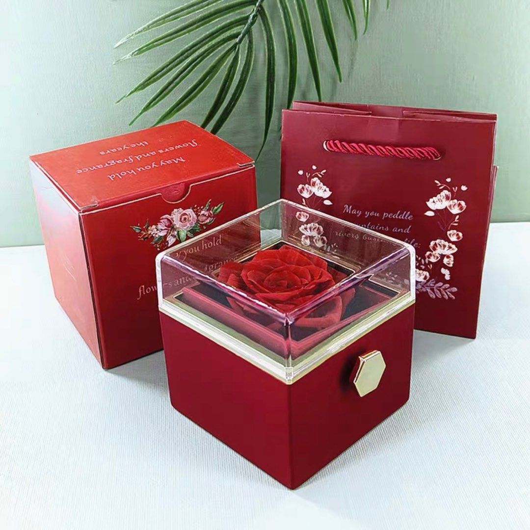 Creative Rotatable Preserved Flower Jewellery Box Hidden Ring Preserved ...