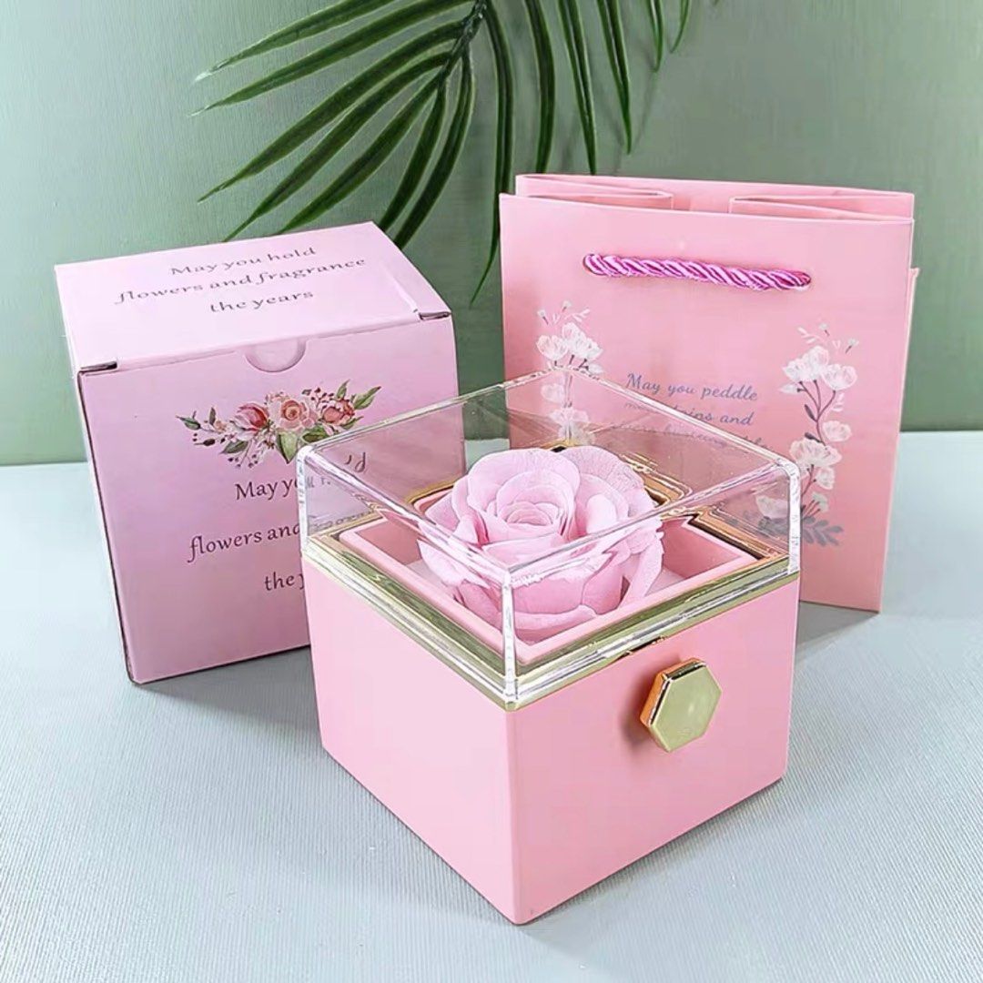 Creative Rotatable Preserved Flower Jewellery Box Hidden Ring Preserved ...