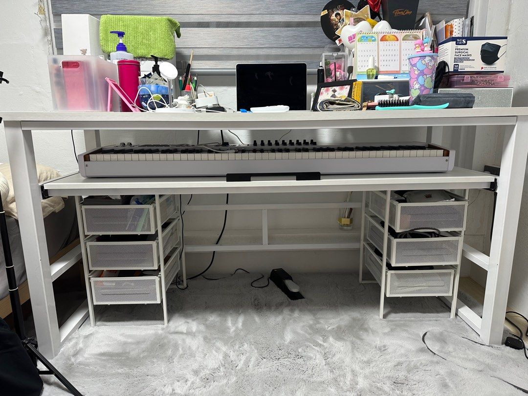 Customised Solid Wood Piano Keyboard Workstation Desk with extendable ...