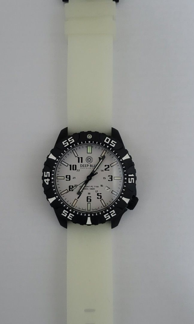Deep Blue Tritium Watch with green superluminova strap, Luxury, Watches ...