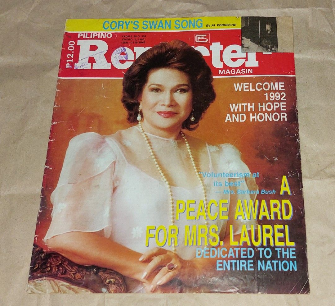 Enero 12 1992 Mrs. Celia Diaz Laurel Salvador Laurel Collectible ...
