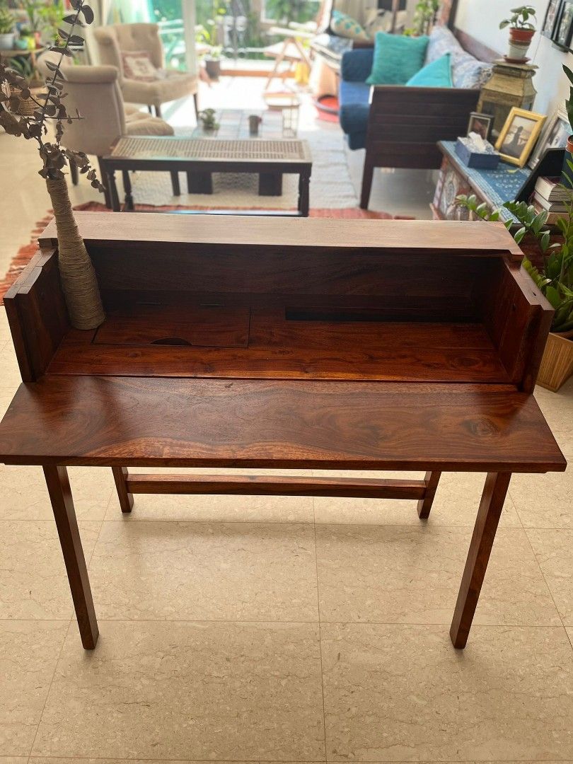 Ethnic Indian solid study desk in solid mango wood, Furniture & Home ...