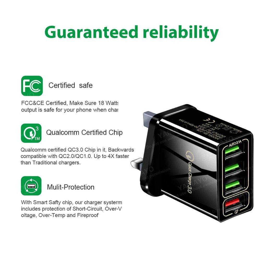 Fast Charge 4USB Multi-port 5V/9V/12V/PD 20W || New Travel Charger UK ...
