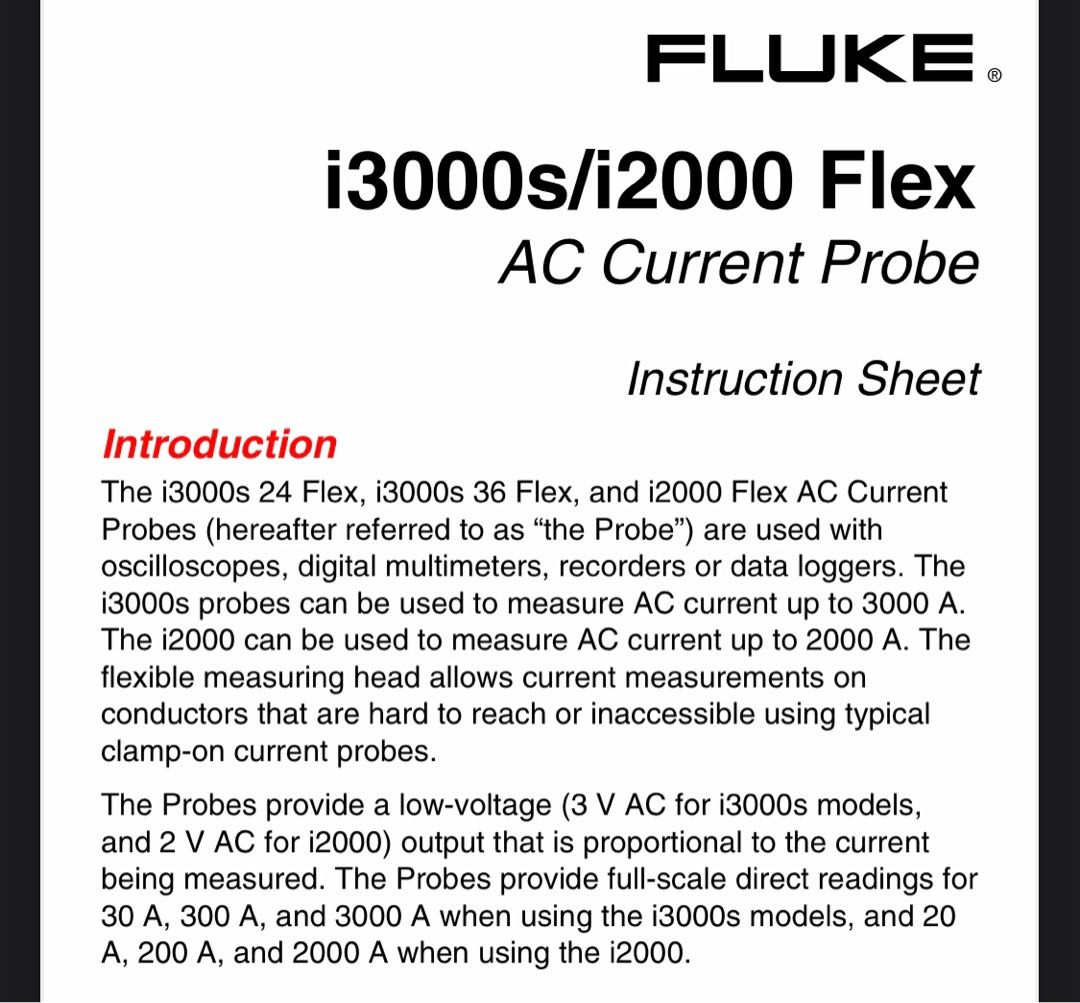 Fluke i2000 Current Probe, AC, Rogowski Coil Adapter, 2kA ac AC Max, 電腦 ...