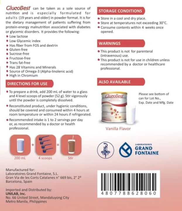 Glucobest Chocolate / Vanilla Flavor 800g Can Adult Nutritional Milk ...