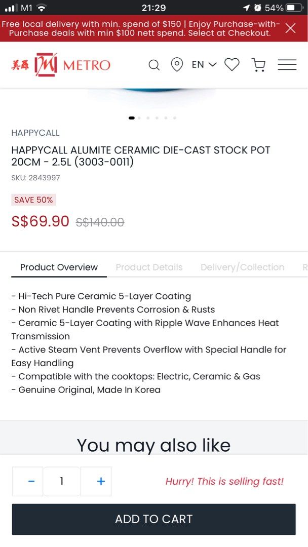 Happycall Alumite ceramic pot 20cm, Furniture & Home Living ...