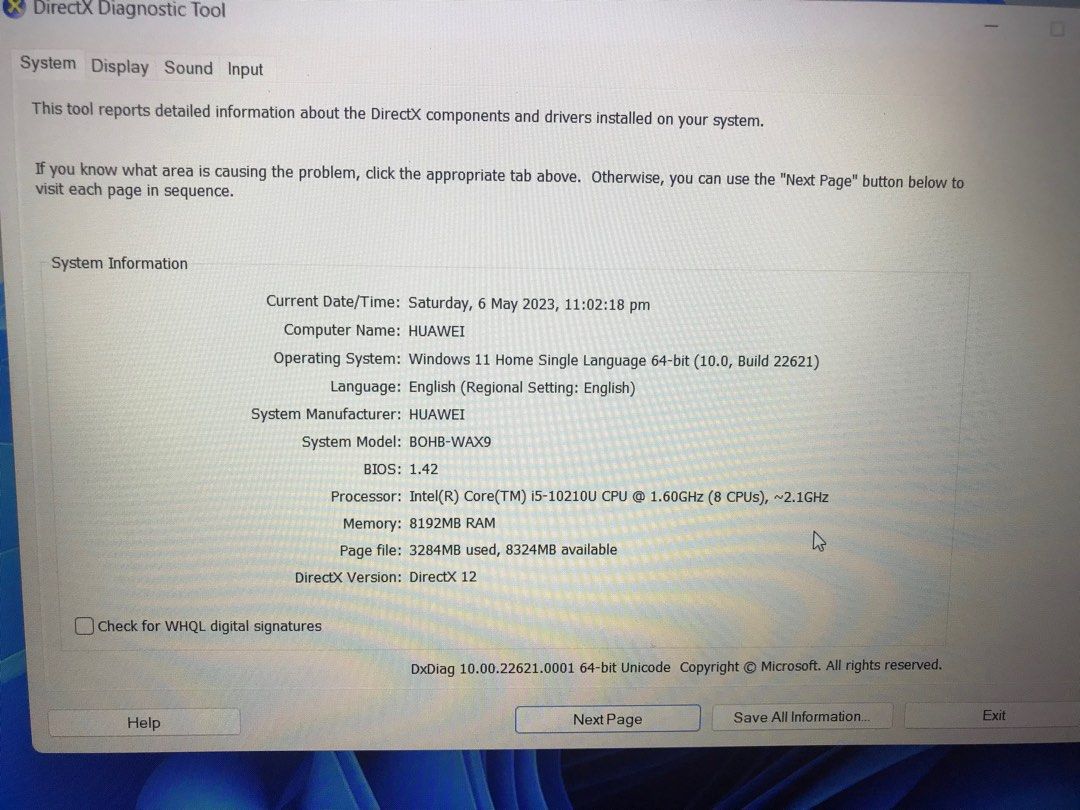 Huawei Processor: Intel(R) Core(TM) i5 10210U CPU @ 1.60GHz (8 CPUs ...
