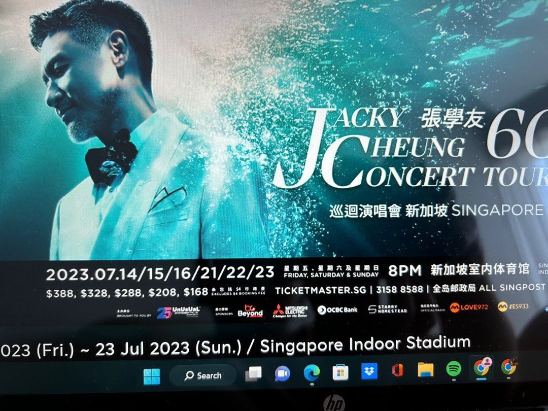 Jacky Cheung 60 SG Concert Tour CAT 1, Tickets & Vouchers, Event Tickets on Carousell