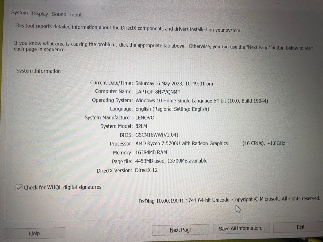 Lenovo AMD Ryzen 7 5700U with Radeon Graphics (16 CPUs),~1.8GHz 16GB ...