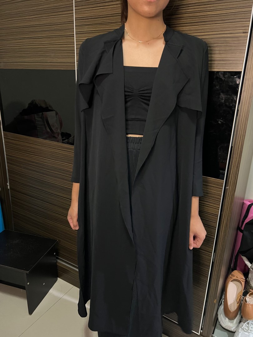 Long Outer Black/ Outer hitam panjang, Fesyen Wanita, Pakaian Wanita ...