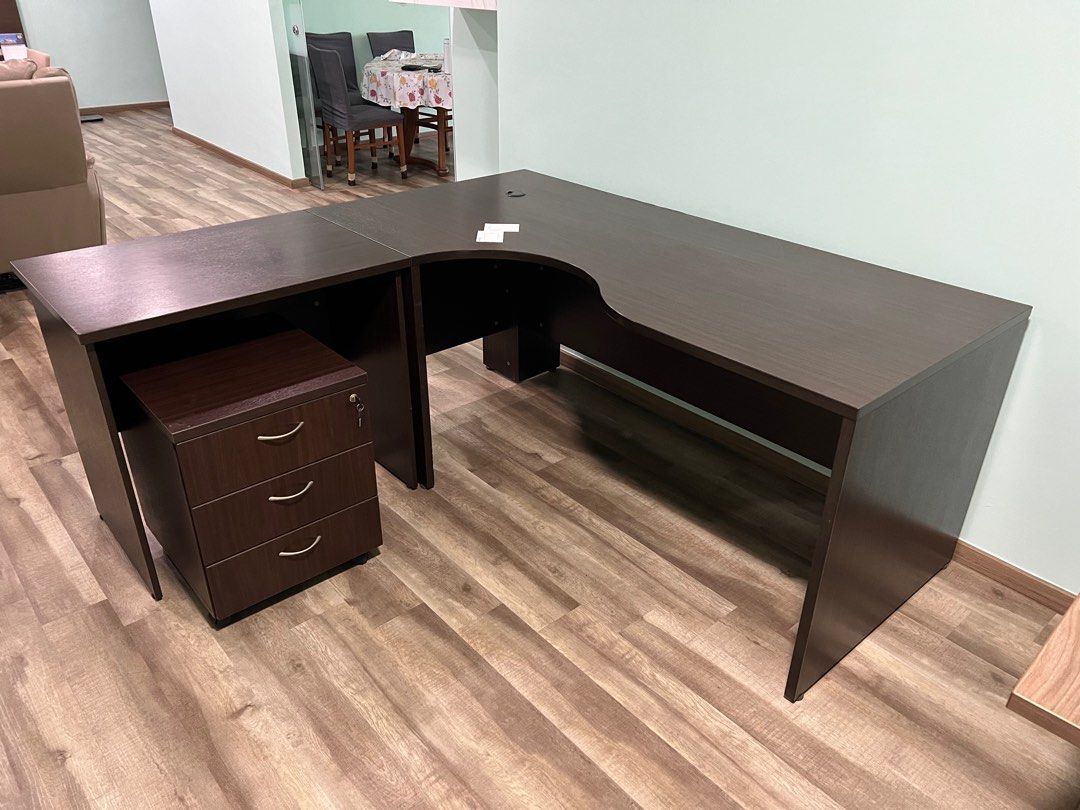 L-shaped detachable study table / computer with pedestal, Furniture ...