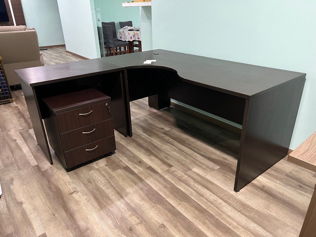 L-shaped detachable study table / computer with pedestal, Furniture ...