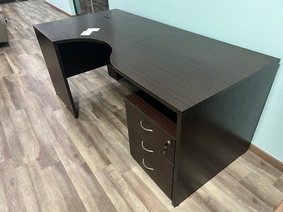 L-shaped detachable study table / computer with pedestal, Furniture ...