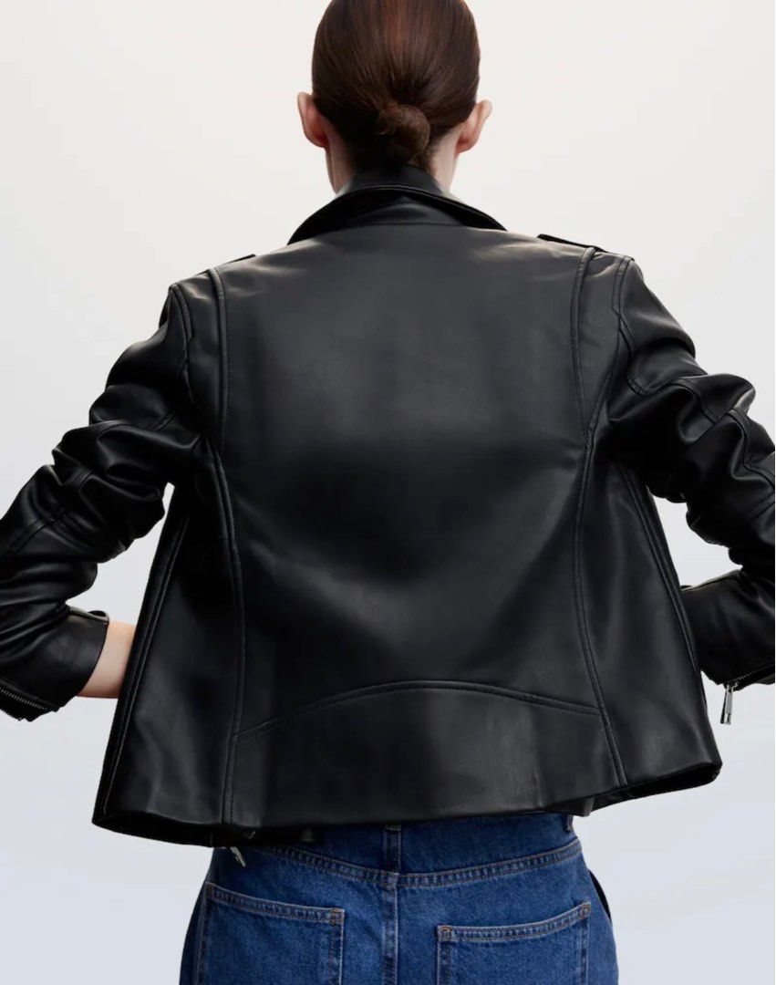 MANGO Faux-leather biker jacket, Women's Fashion, Coats, Jackets and Outerwear on Carousell