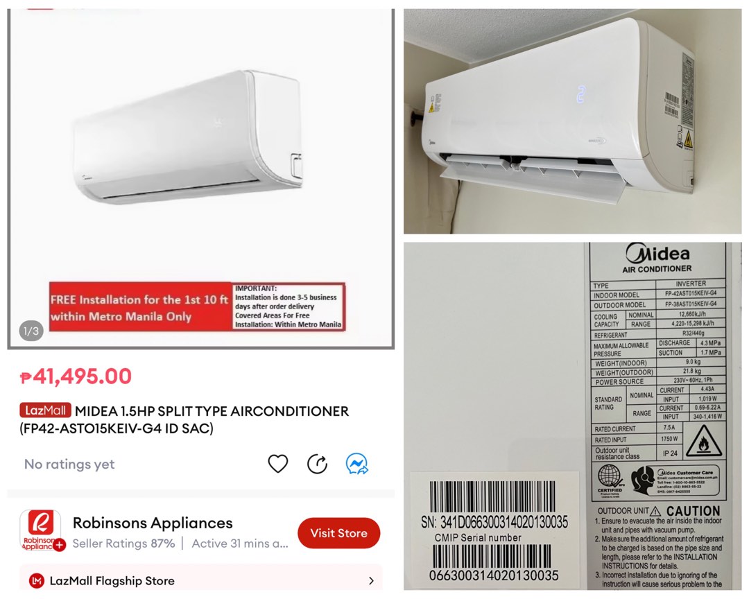 Midea 1.5hp split type inverter AC, TV & Home Appliances, Air ...