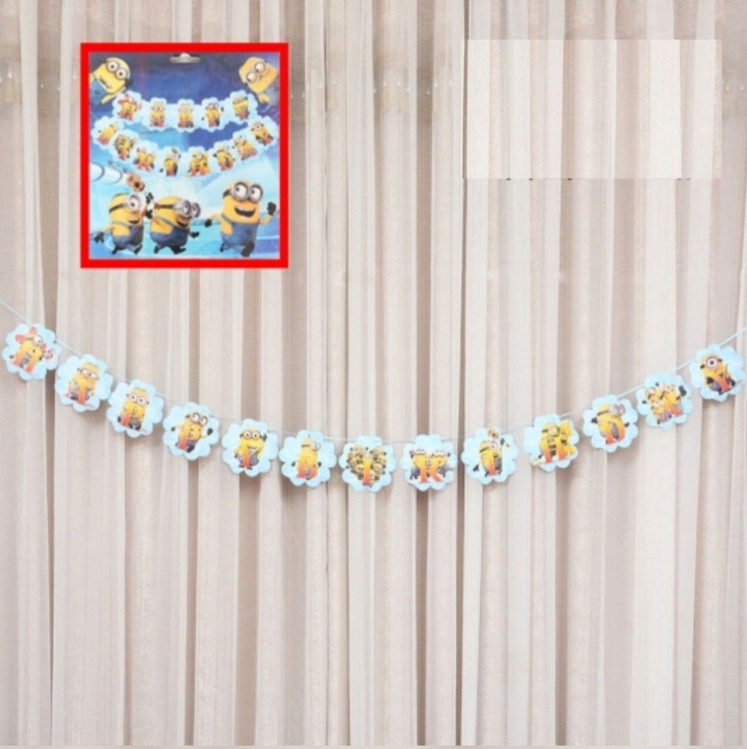 Minions Happy Birthday Banner Party Garland Bunting Decoration, Hobbies ...