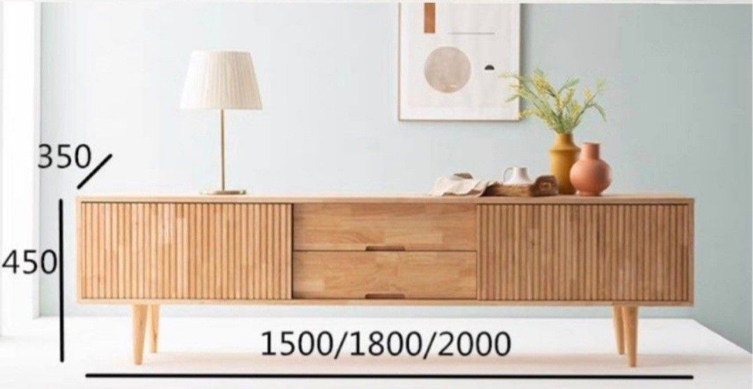 (New) Fluted TV Console Solid Wood 180cm, Furniture & Home Living ...