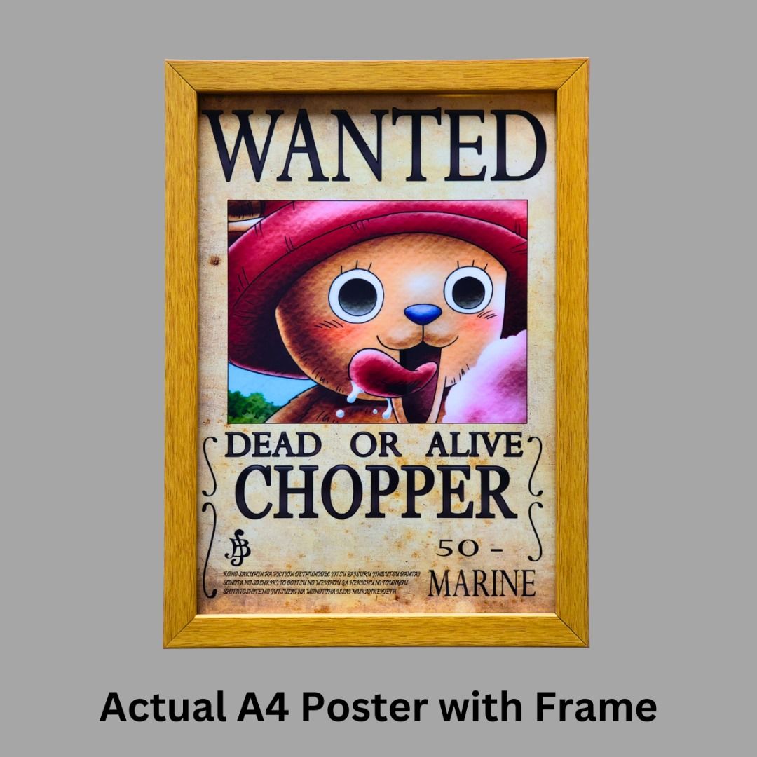 One Piece Wanted Poster with Frame, Anime Wall Art, Picture Frame A4 ...