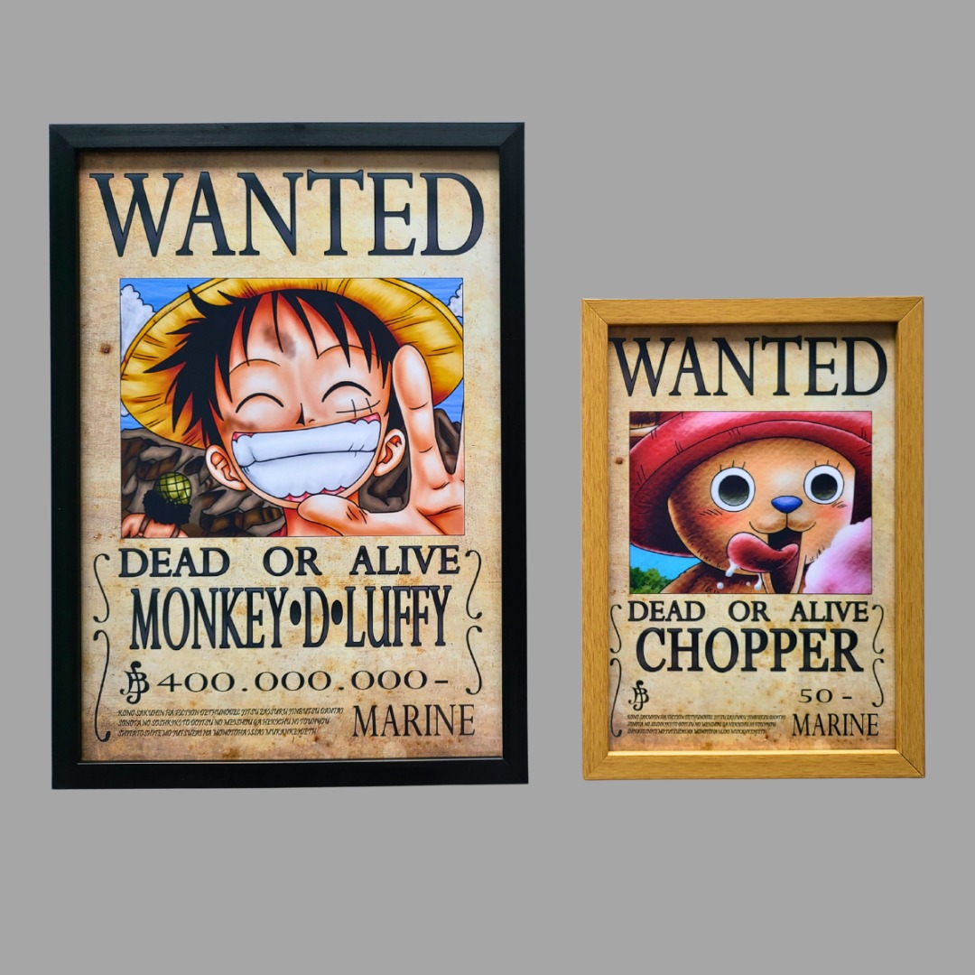 One Piece Wanted Poster with Frame, Anime Wall Art, Picture Frame A4 ...