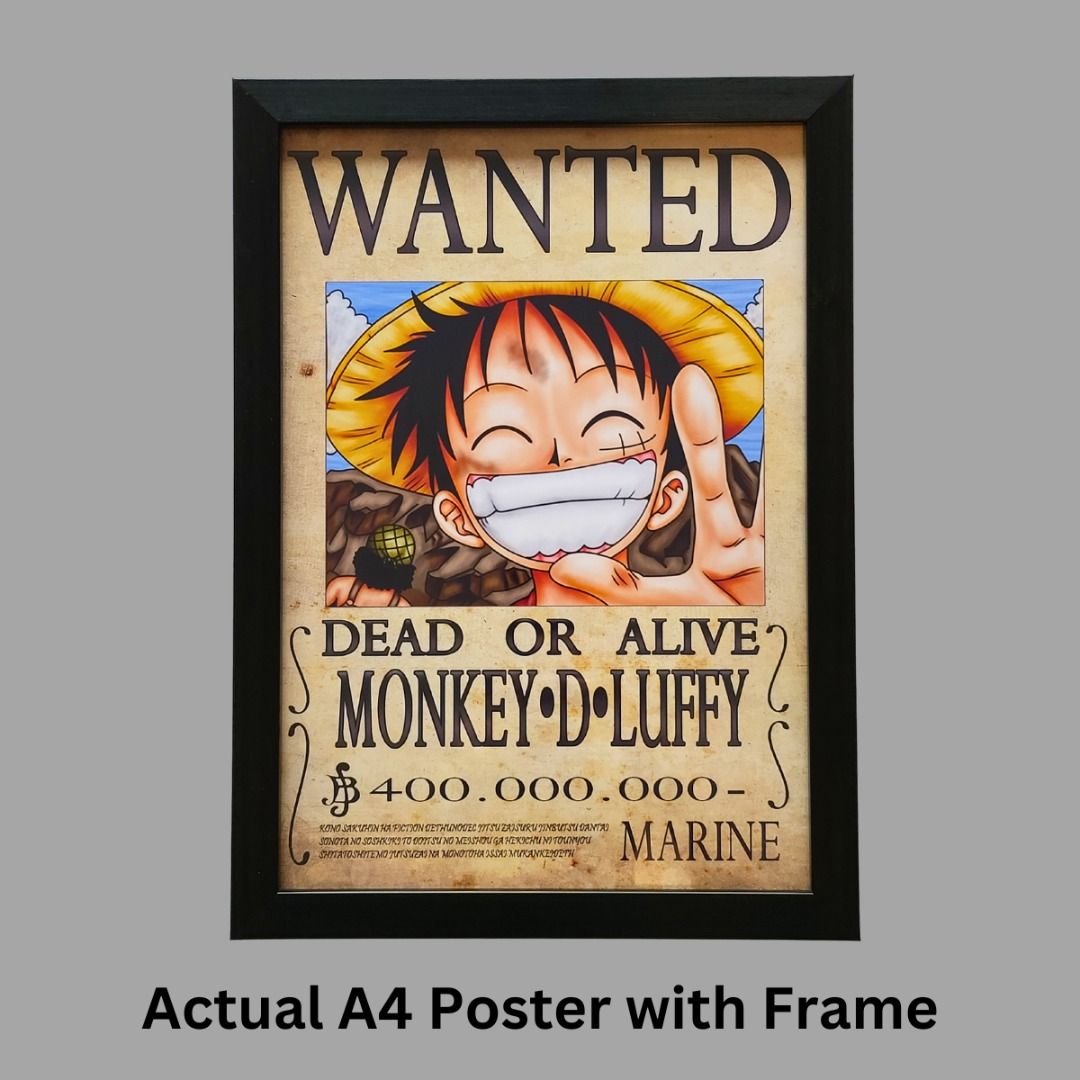 One Piece Wanted Poster with Frame, Anime Wall Art, Picture Frame A4 ...