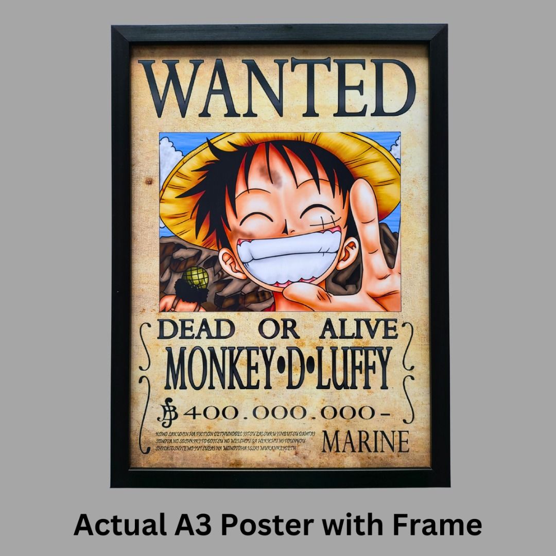 One Piece Wanted Poster with Frame, Anime Wall Art, Picture Frame A4 ...