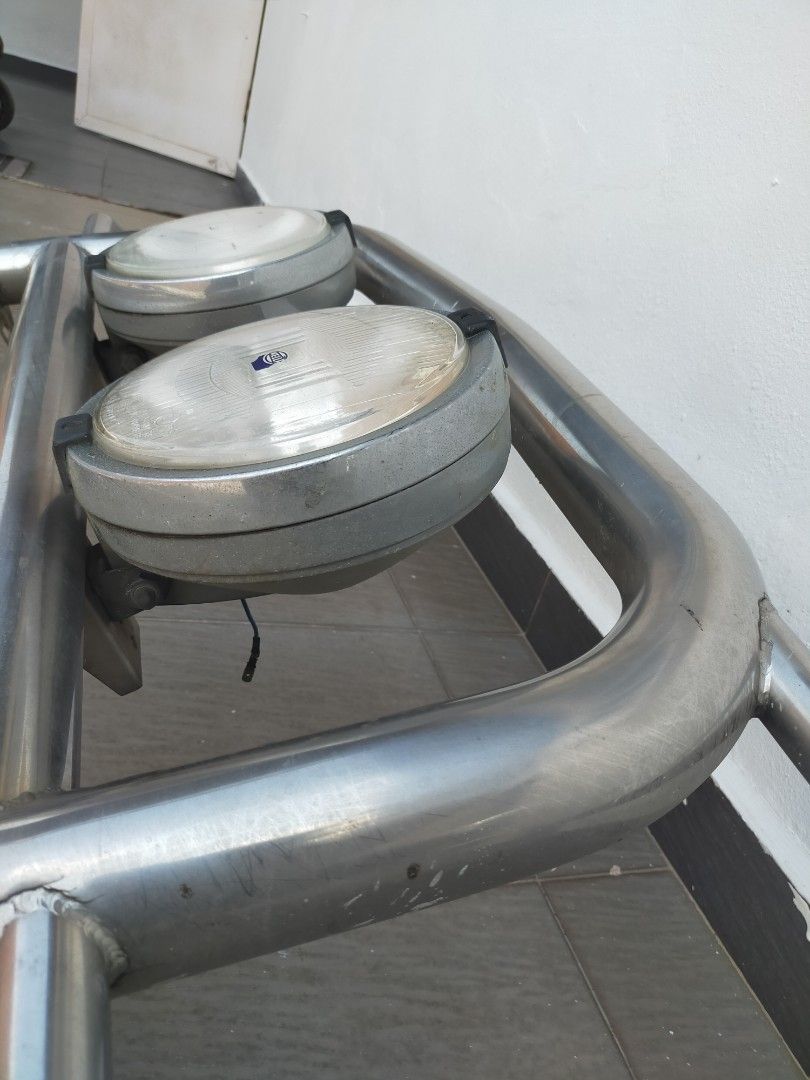 Pajero kangaroo bar with hella sports lights, Auto Accessories on Carousell