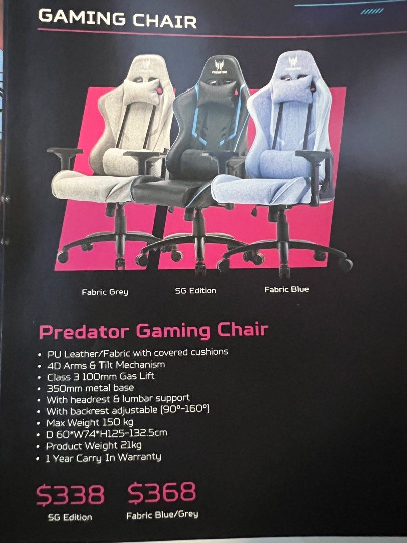 Predator Gaming Chair (SG edition), Furniture & Home Living, Furniture ...