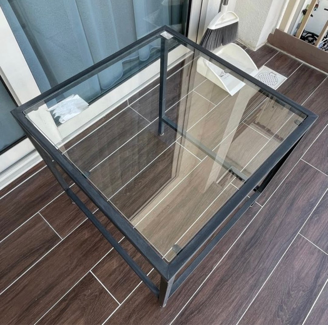 Side table with black frames and translucent glass, Furniture & Home ...