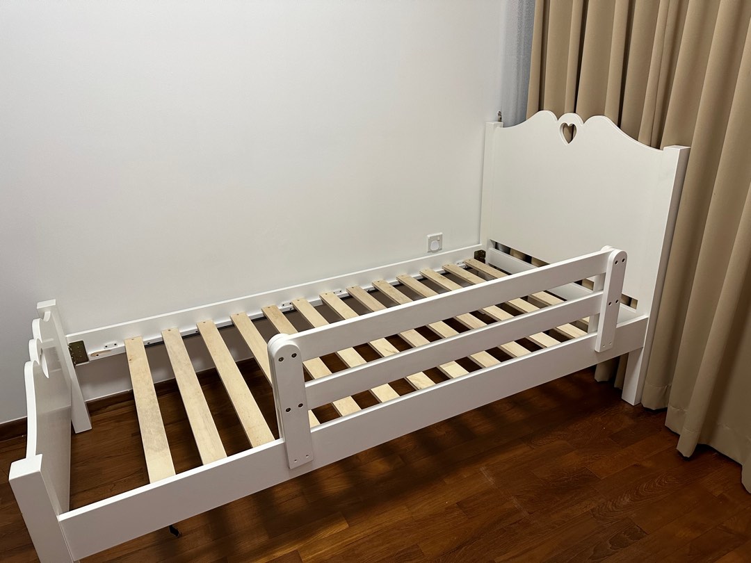 Solid wood bed frame with removable rail gaurd for falling, Furniture ...