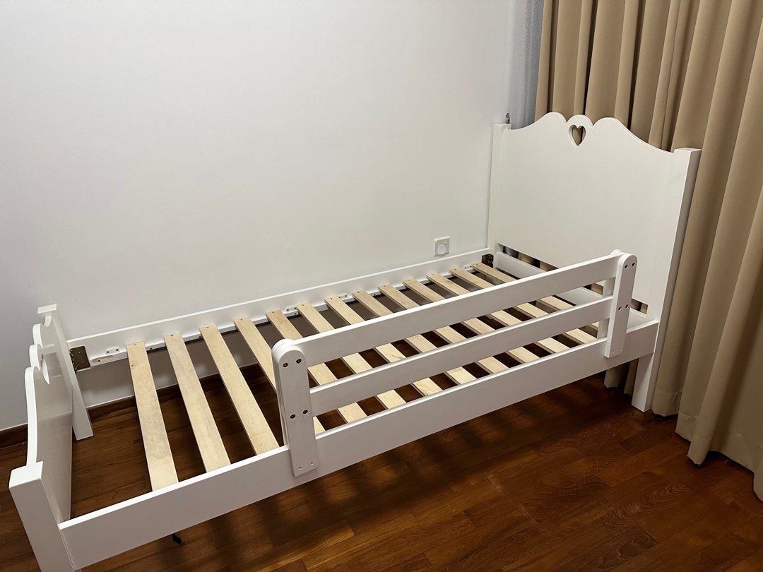 Solid wood bed frame with removable rail gaurd for falling, Furniture ...