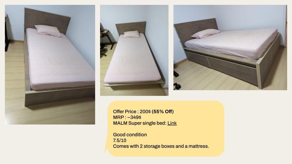 Super single bed with two storage drawers and mattress, Furniture & Home Living, Furniture, Bed ...