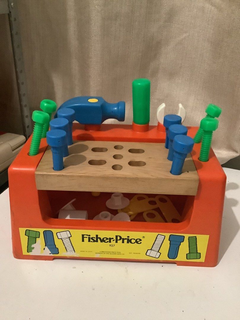 Vintage 1980 Fisher Price Woodtop Work Bench Construction Tools on ...