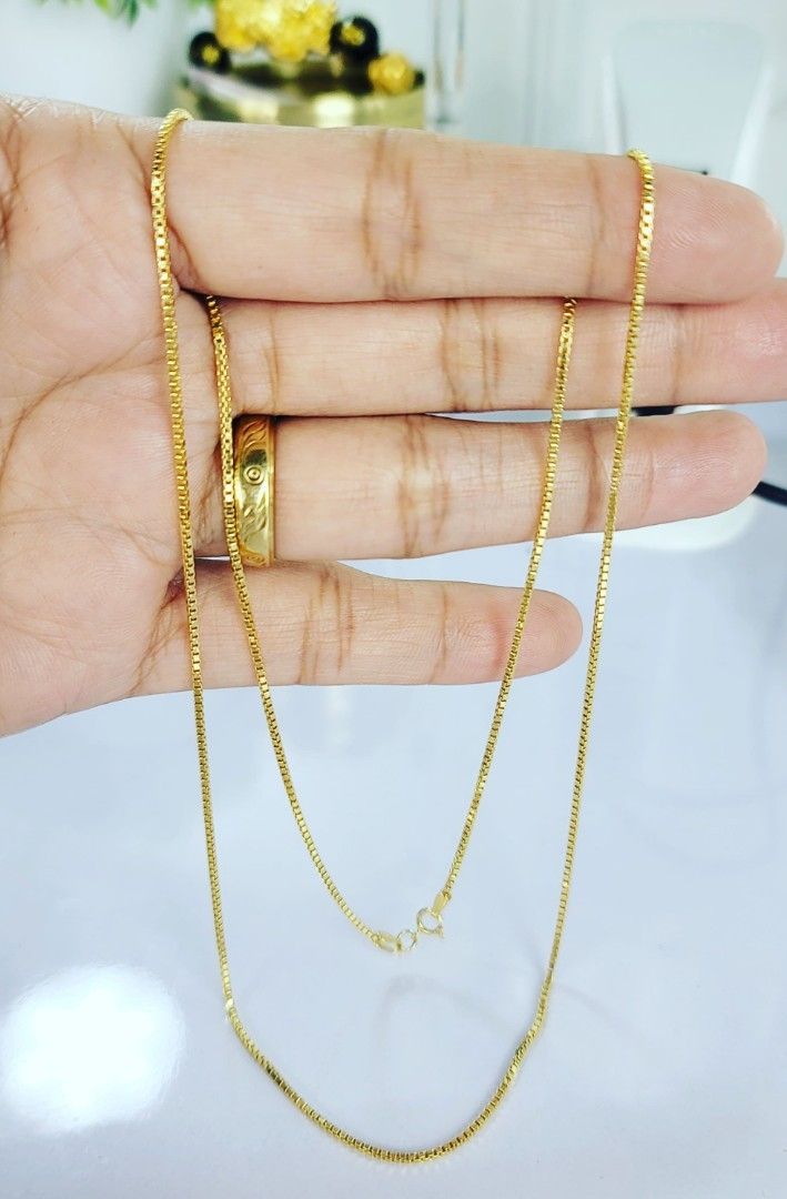 18k Saudi Gold Box Chain 24", Women's Fashion, Jewelry & Organizers ...