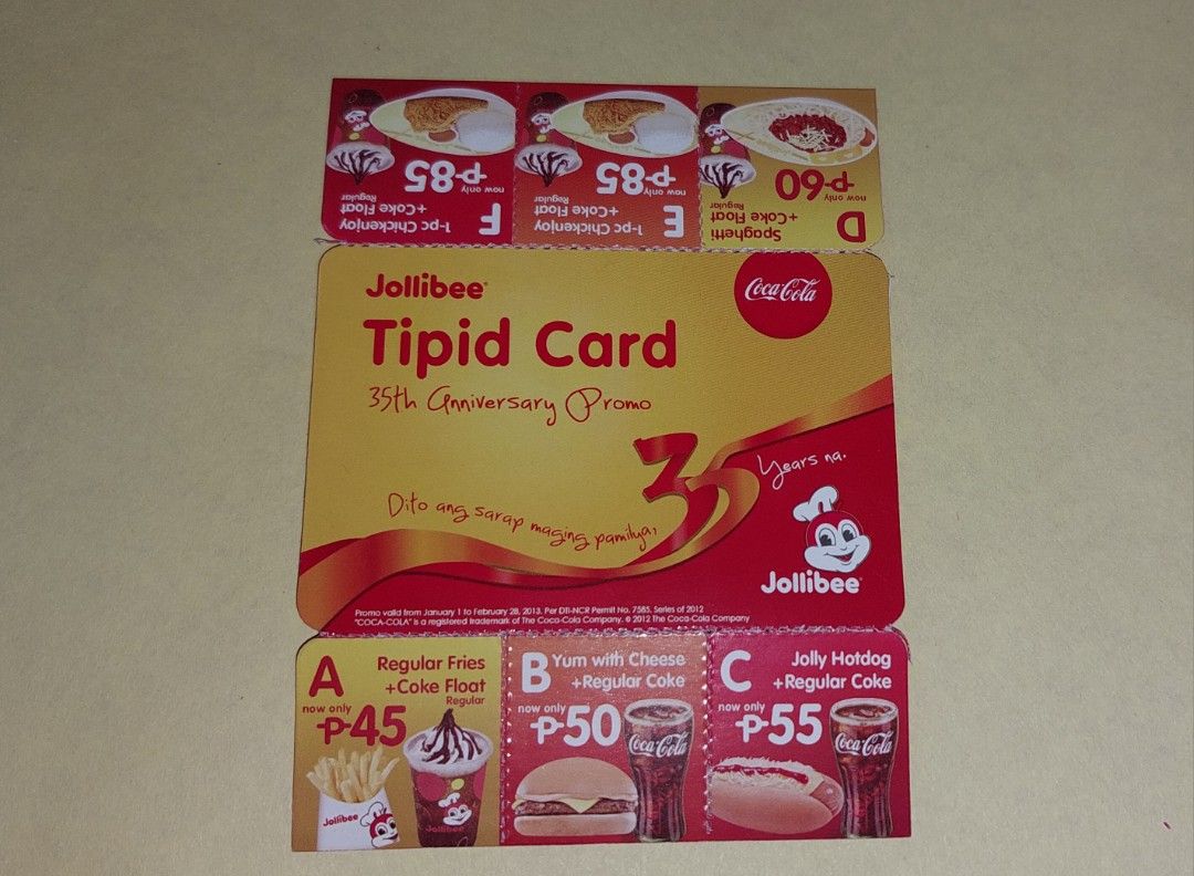 2012 Coca Cola Coke Jollibee Tipid Card 30th Anniversary Promo ...
