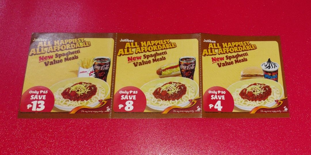 2013 Coca Cola Coke Jollibee Spaghetti Meals Collectible Promo Paper ...