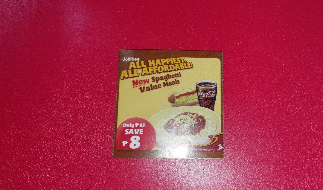 2013 Coca Cola Coke Jollibee Spaghetti Meals Collectible Promo Paper ...