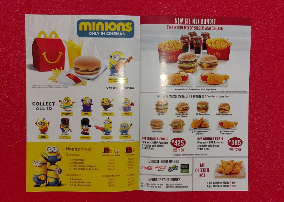 2015 Mcdonald's Minions Banana Festival Collectible Paper Ad Flyer Menu ...