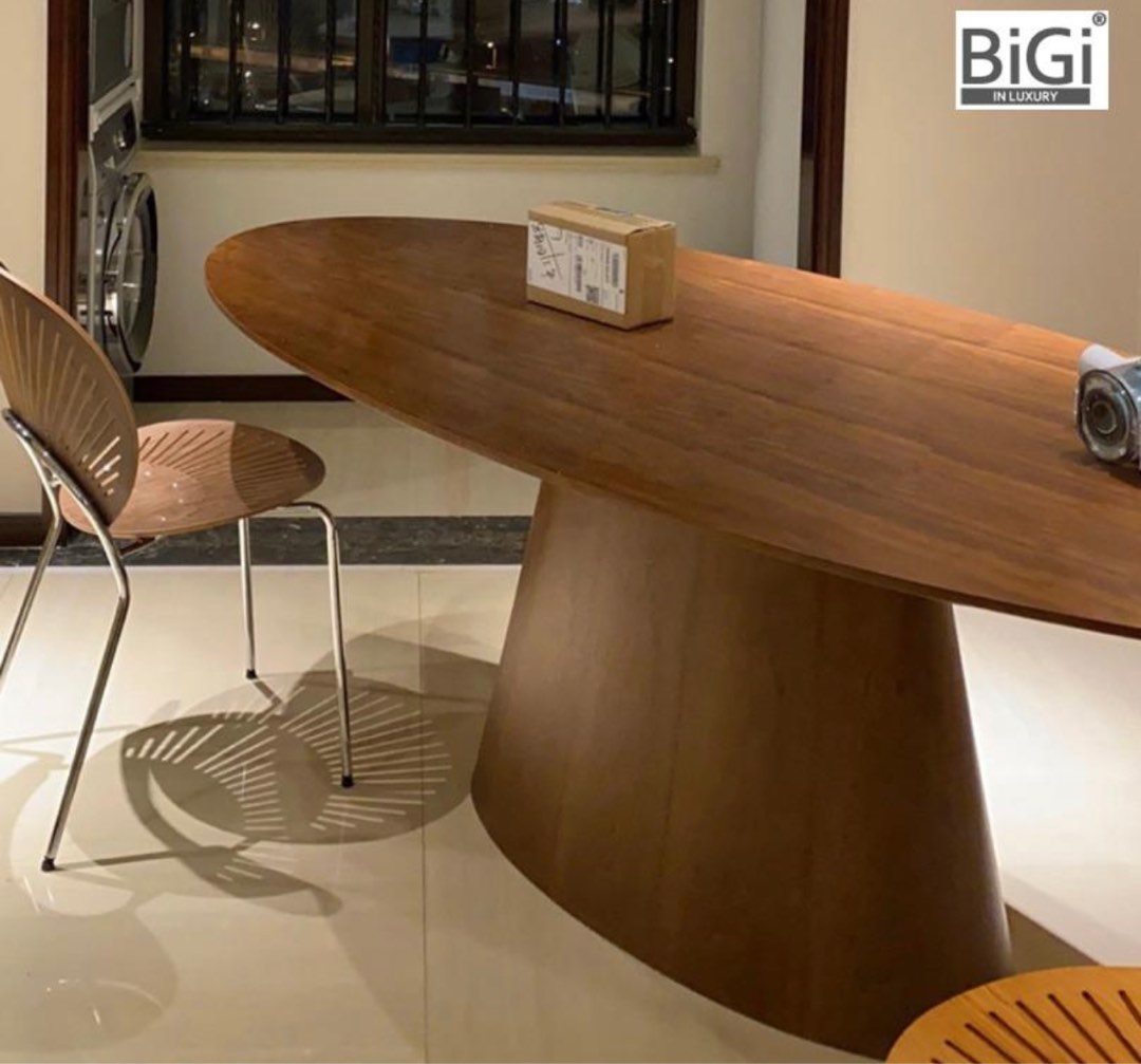 BiGi 橢圓形實木餐桌 配橢圓實木腳 多種顏色選擇 solid wood oval shape dining table with oval ...